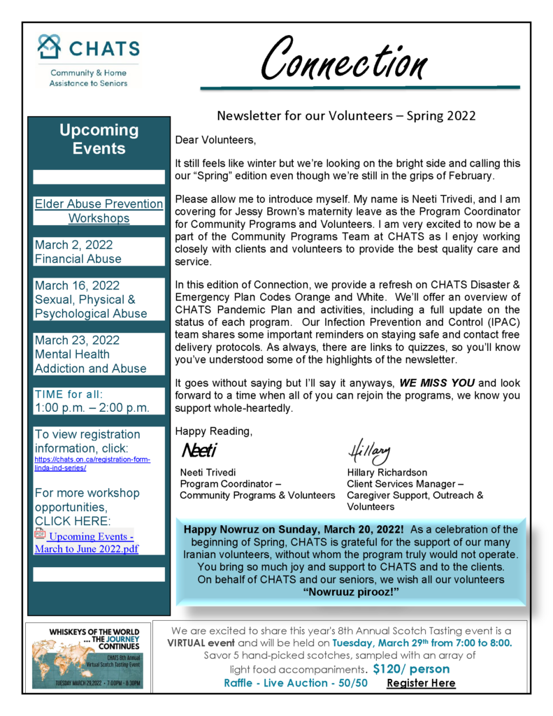 CHATS - Community & Home Assistance to SeniorsWinter 2022 Volunteer ...